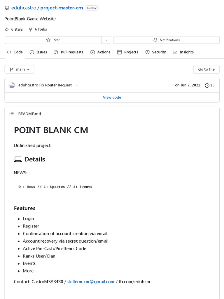 GitHub - Eduhcastro - Project-Master-Cm - PointBlank Game Website | PDF