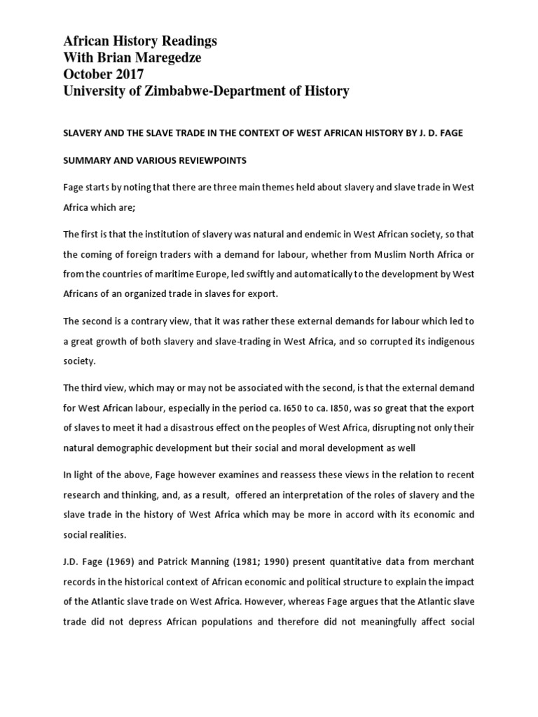 Slavery and Slave Trade Notes, Brian Maregedze | PDF