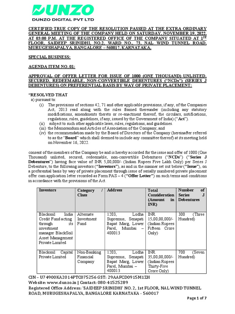 Approval of Series J Debentures Issue | PDF | Securities (Finance ...