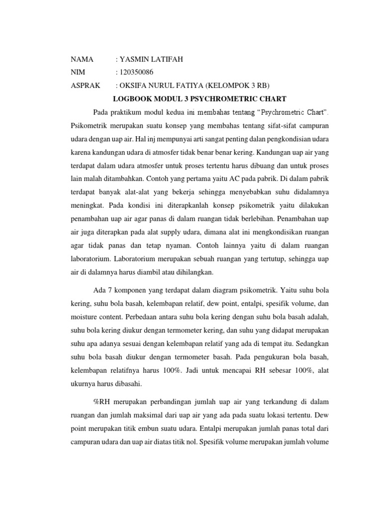 Logbook Praktikum SATOP Modul Psychrometric Chart | PDF