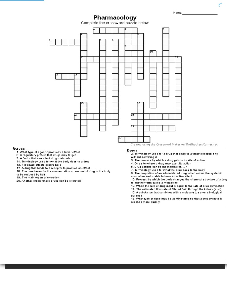Pharmacology Crossword for beginners | PDF | Pharmacology | Drugs