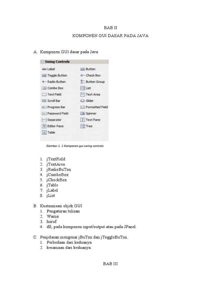 Komponen GUI Dasar Pada Java Dan Event | PDF | Komputer