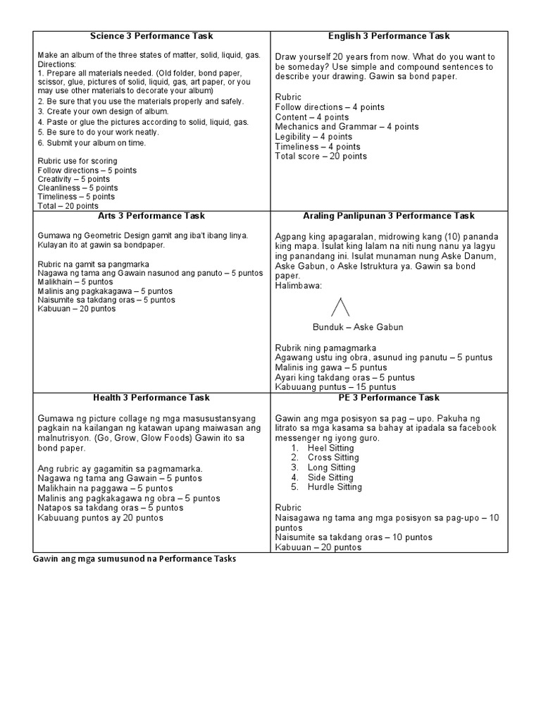 Perfomance Tasks | PDF