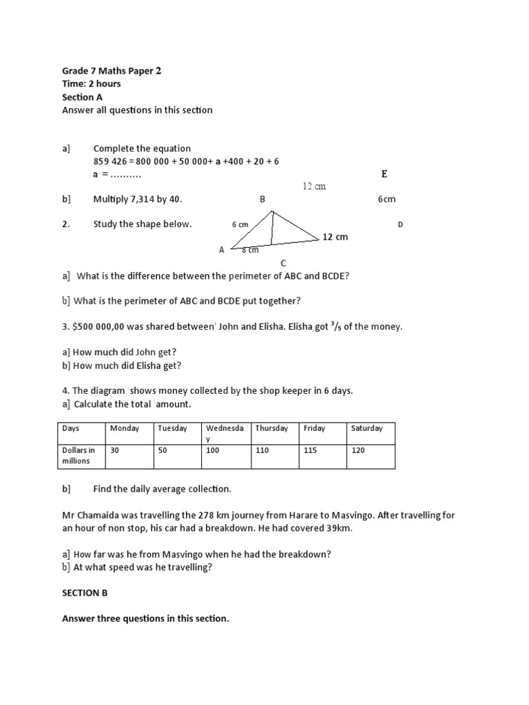 Grade 7 Maths Paper 2 | PDF | Length | Area
