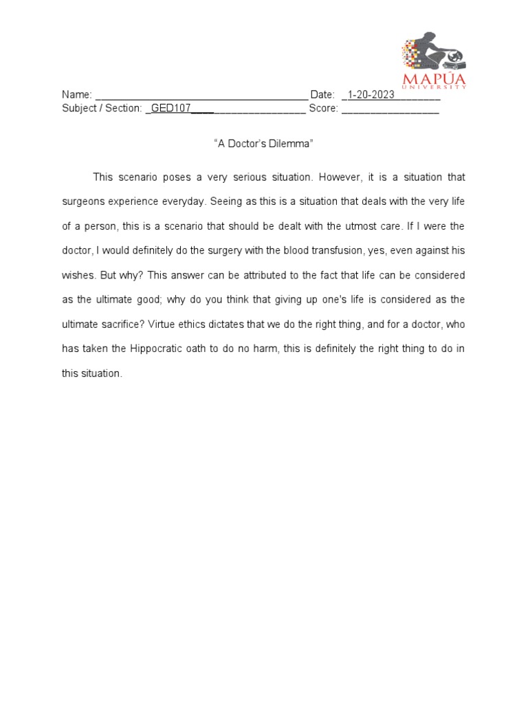 A Doctor's Dilemma | PDF
