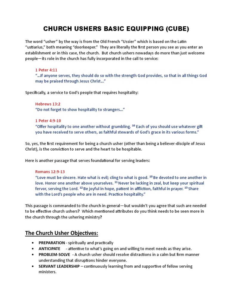 Church Usher Duties and Guidelines | PDF