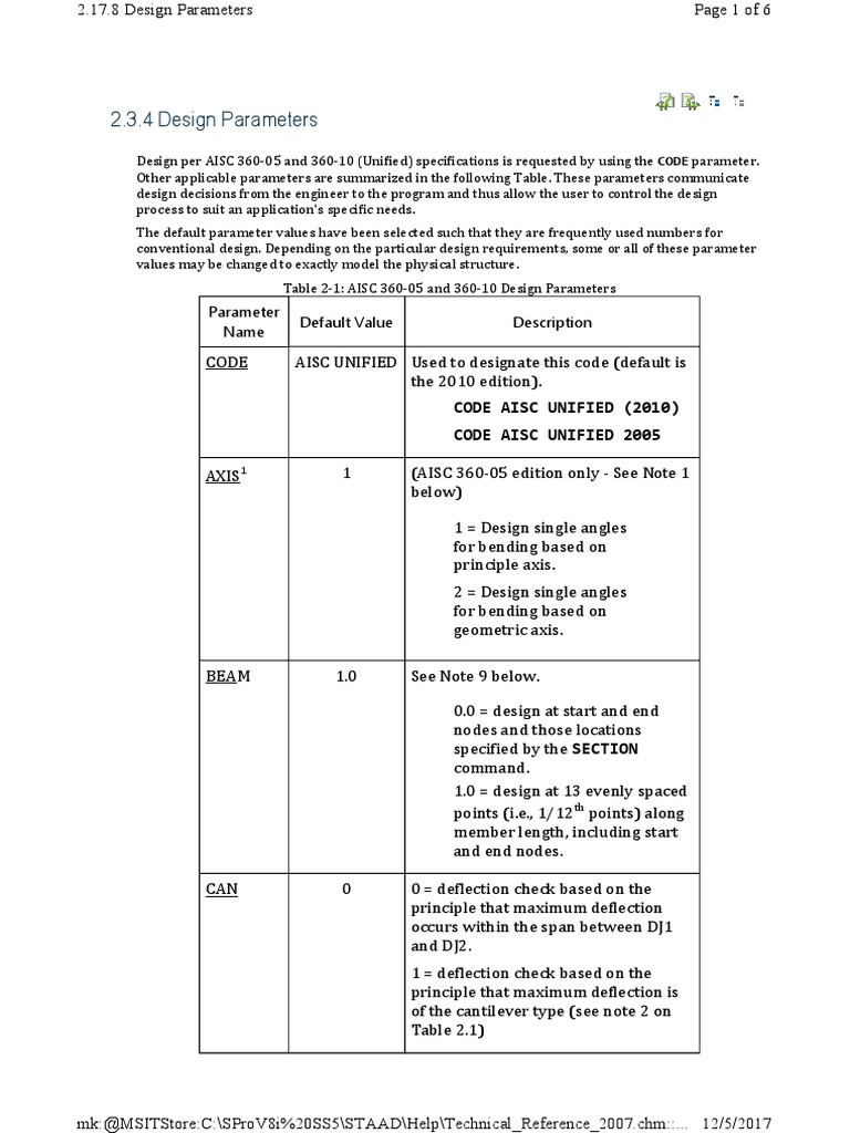 2.3.4 Design Parameters - Design Per AISC 360-05 and 360-10 (Unified) | PDF