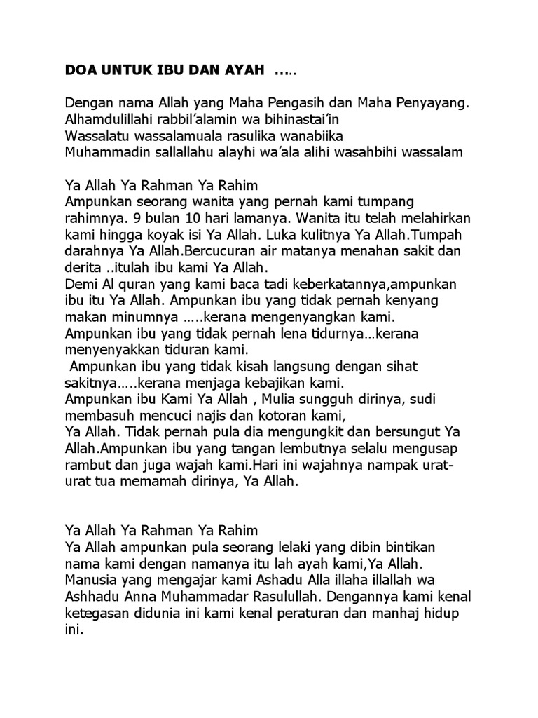 Doa Untuk Ibu Dan Ayah | PDF