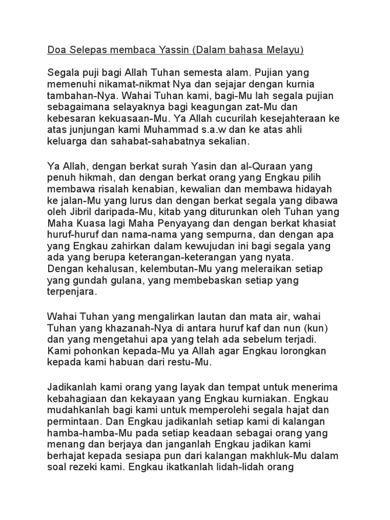 Doa Selepas Membaca Yassin | PDF | Agama & Spiritualitas