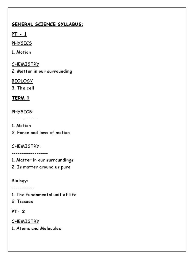 General Science Syllabus Overview | PDF