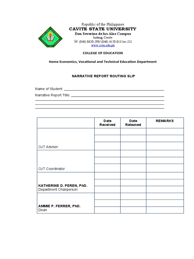 Narrative Report Routing Slip | PDF
