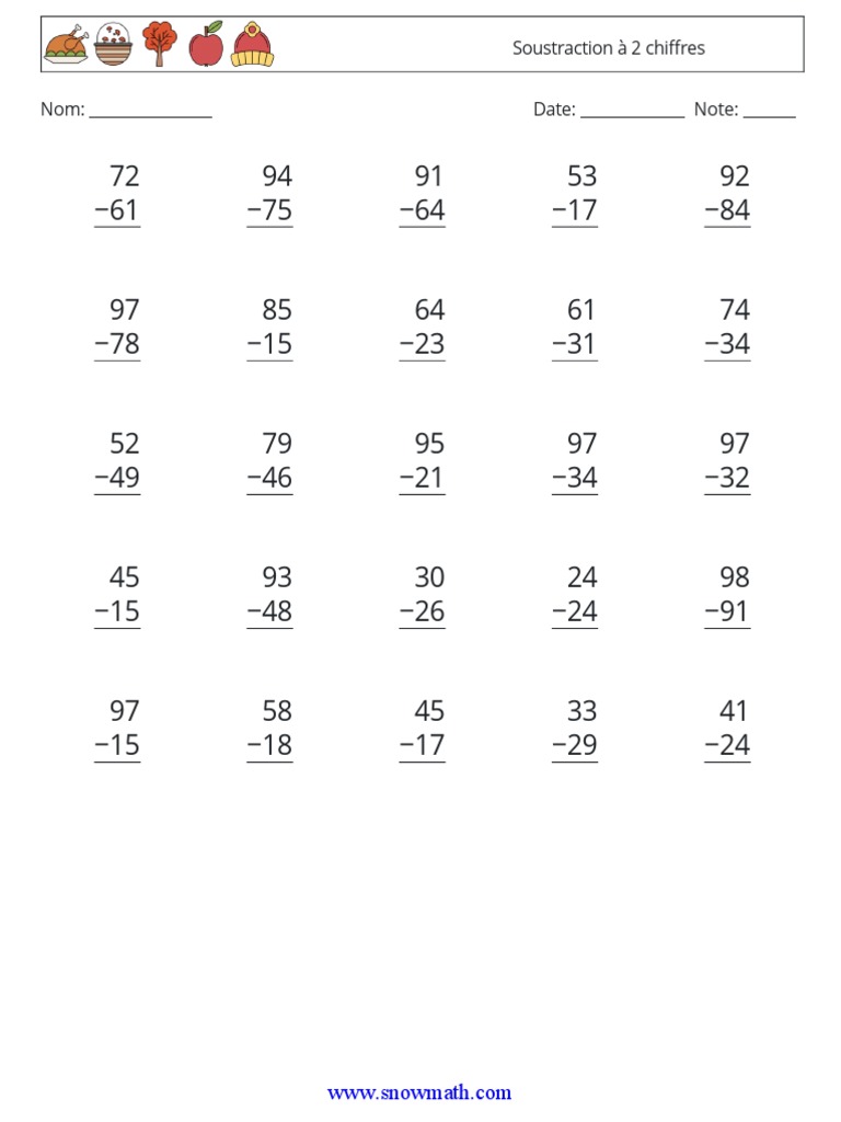 (25)-Soustraction-à-2-chiffres-2QA | PDF