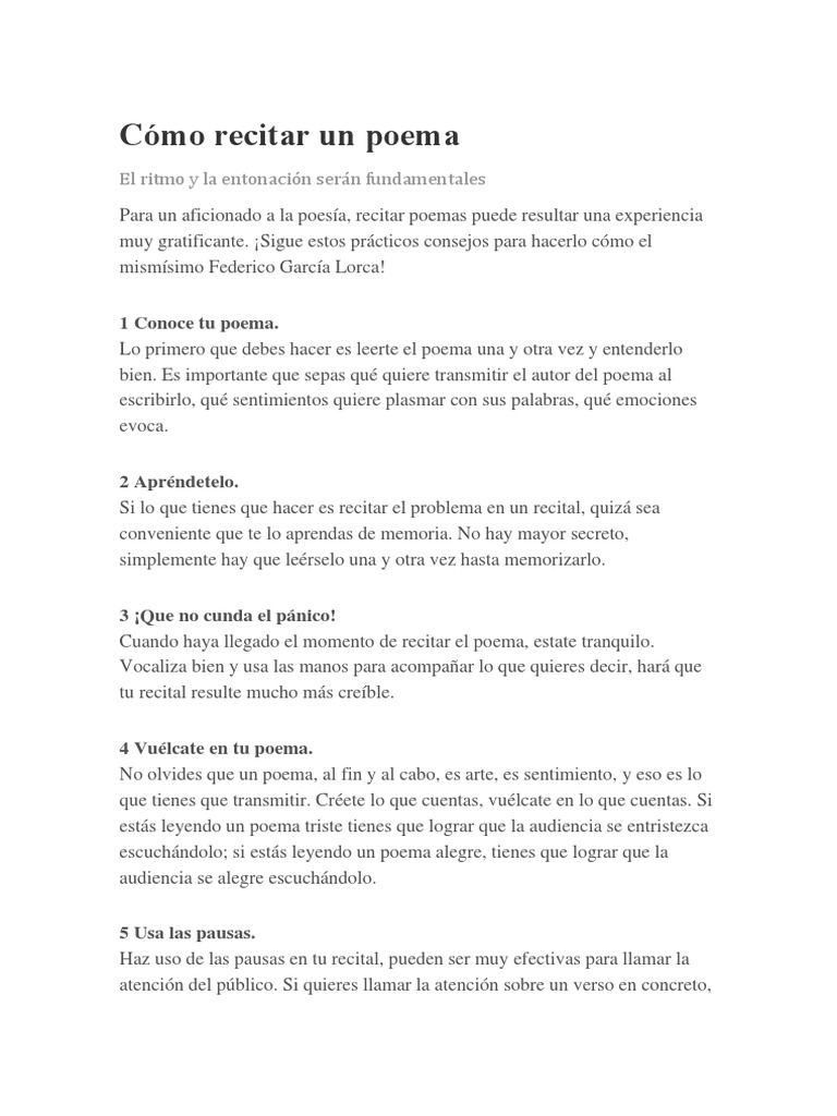 Como Recitar Un Poema | PDF