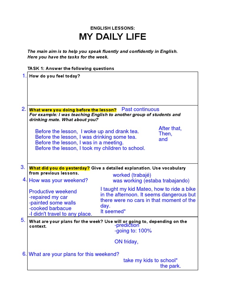 English Lessons: Daily Life Tasks | PDF