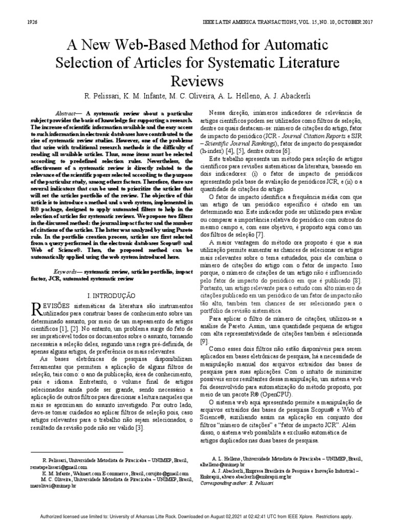 A New Web-Based Method For Automatic Selection of Articles For Systematic Literature Reviews | PDF