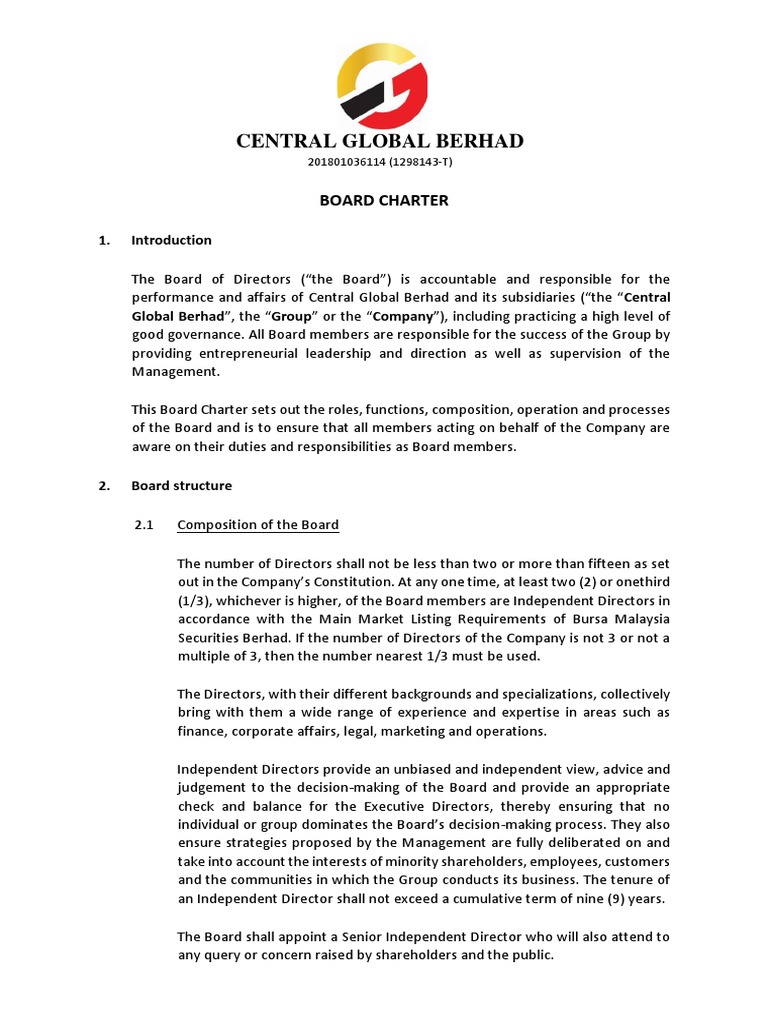 CGB - Board Charter | PDF