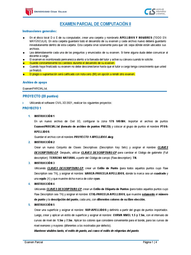 Instrucciones Examen Civil 3D | PDF | Longitud