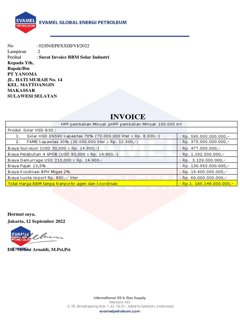 02 SURAT INVOICE PT YANOMA | PDF