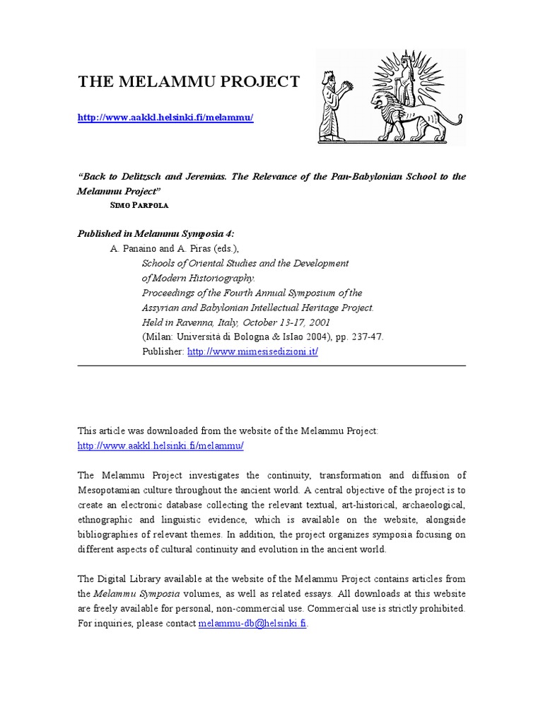 Back To Delitzsch and Jeremias. The Relevance of The Pan-Babylonian ...