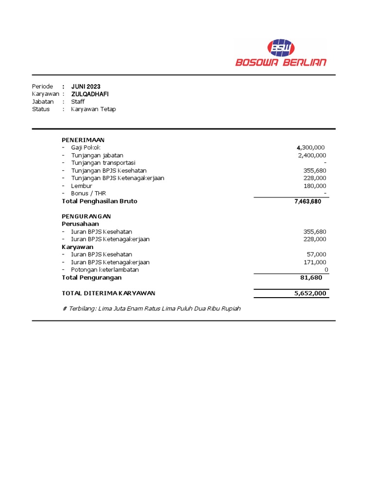 Contoh Slip Gaji Pdf