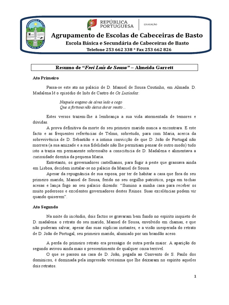 Resumo Frei Luís de Sousa | PDF Resumo Frei Luís de Sousa | PDF