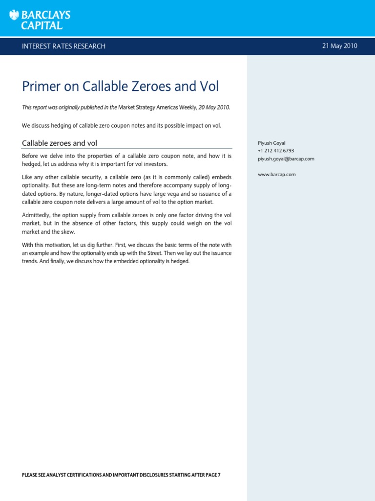 Barclays Primer On Callable Zeroes and Vol | PDF