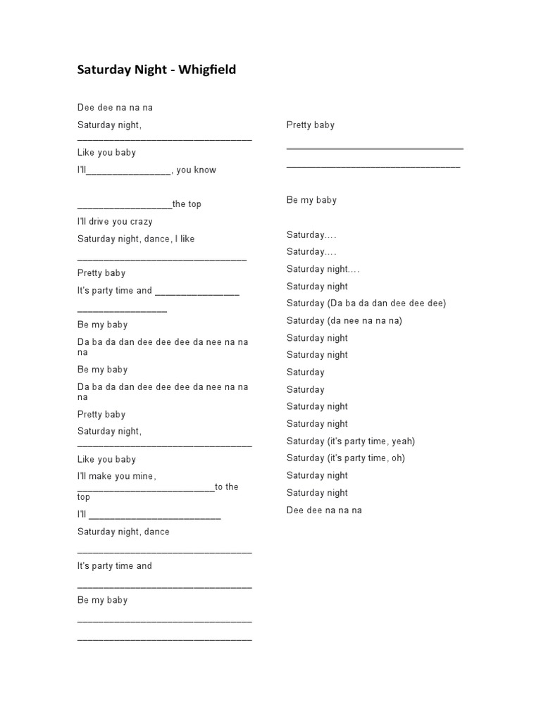 Saturday Night Song | PDF