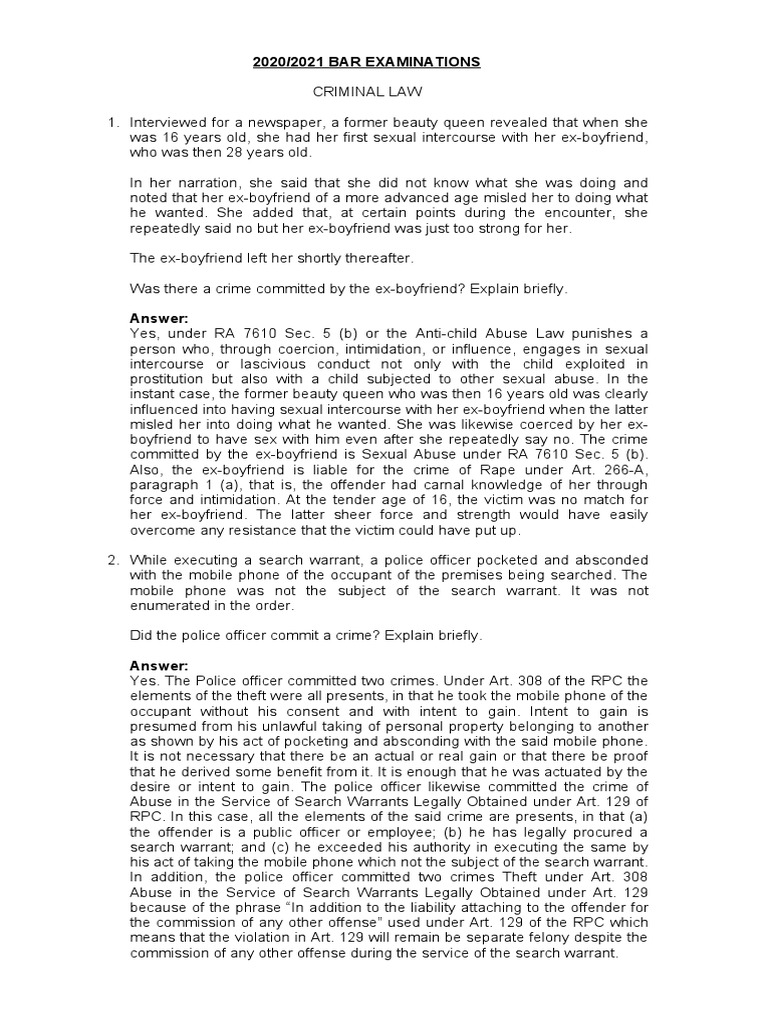 2020-2021-Bar-Exam-Criminal-Law | PDF