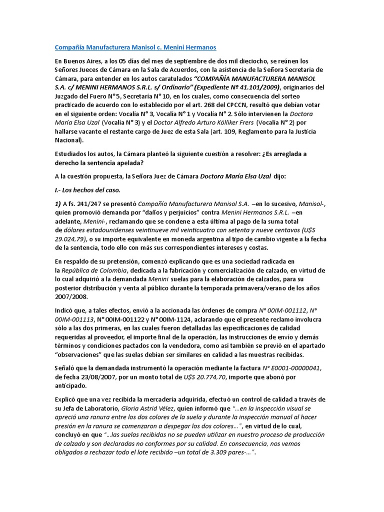 Manisol vs. Menini: Demanda por Daños | PDF | Sentencia (ley) | Justicia