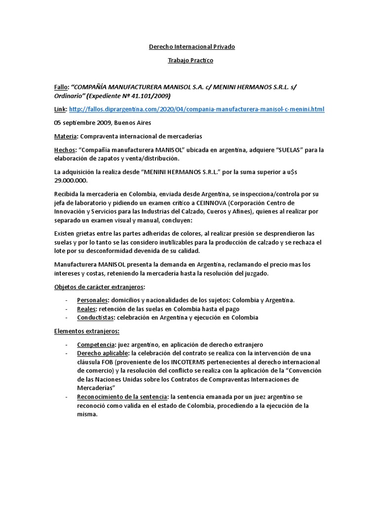 Conflicto Comercial: Manisol vs. Menini | PDF