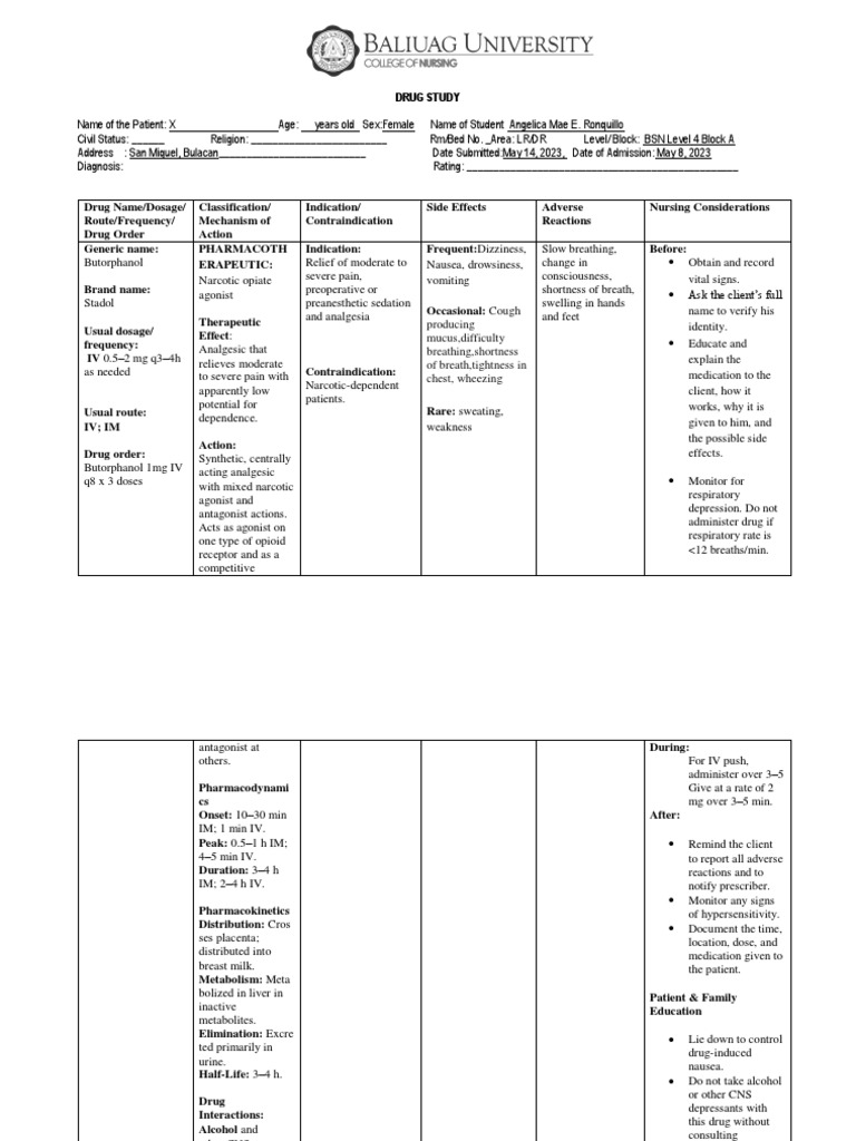Butorphanol: Nursing Considerations and Uses | PDF | Analgesic ...