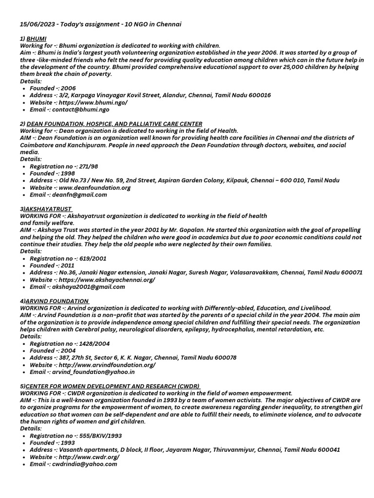 About NGO IN CHENNAI | PDF | Tamil Nadu | Hospice