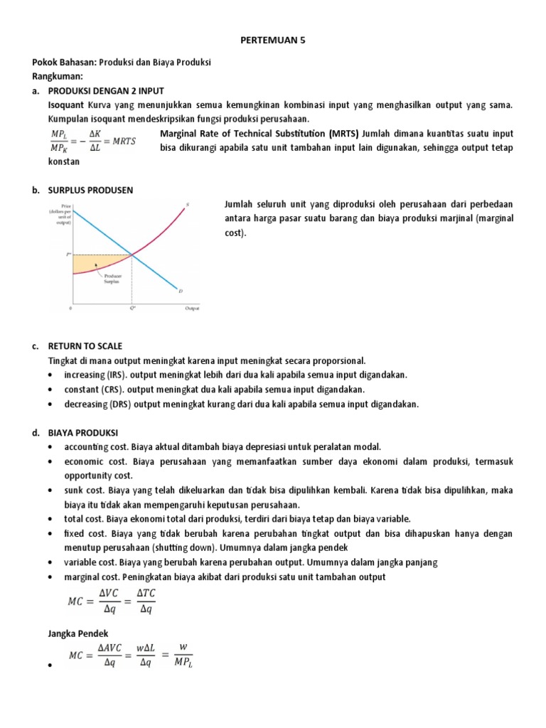 Rangkuman Mikroekonomi PERTEMUAN 5 | PDF