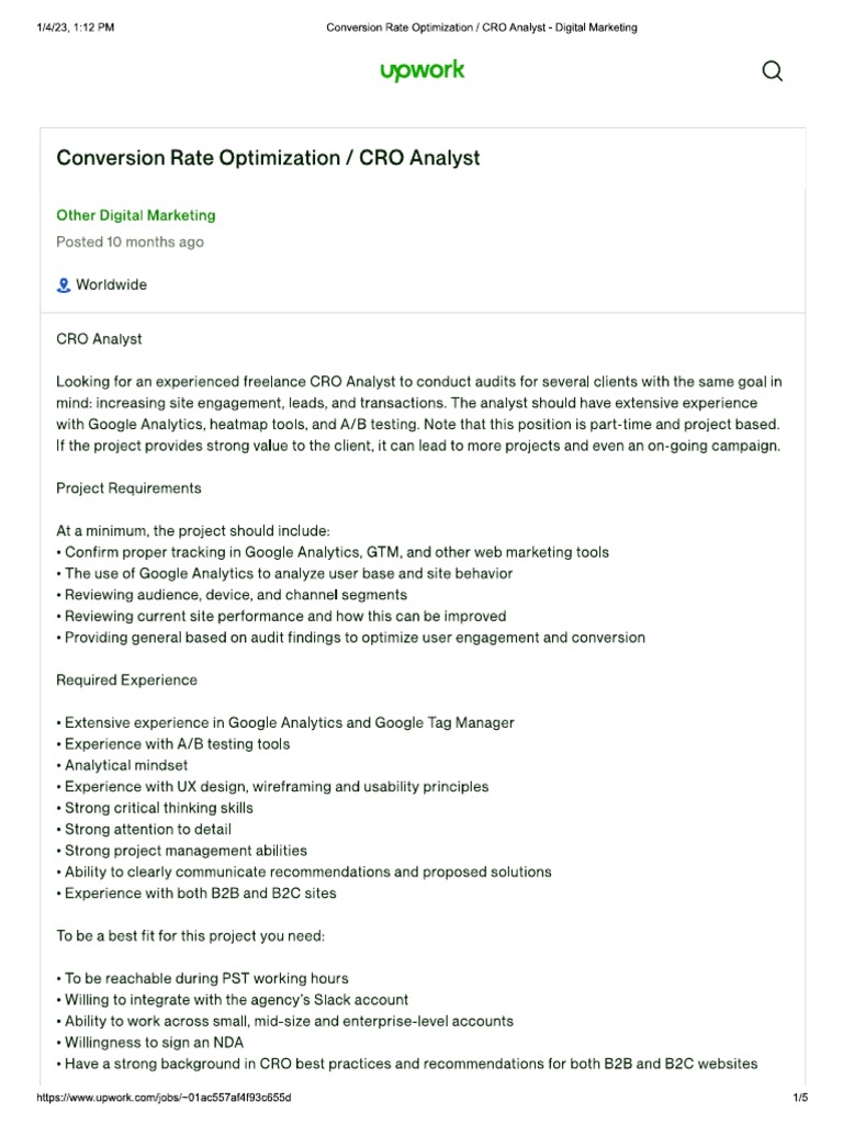 CRO Requirement Sample Job Posting | PDF