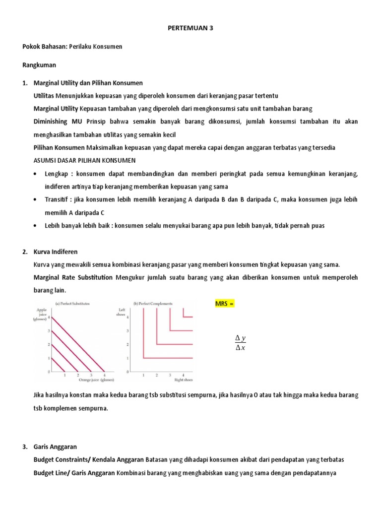 Rangkuman Mikroekonomi PERTEMUAN 3 | PDF