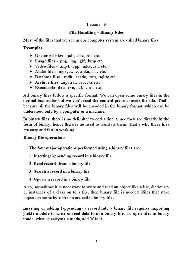 Lesson 5 File Handling Binary Files Pdf Pointer Computer 