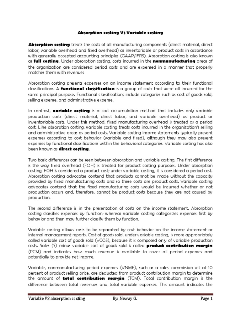 Absorption Costing Vs Variable Costing | Download Free PDF | Income ...