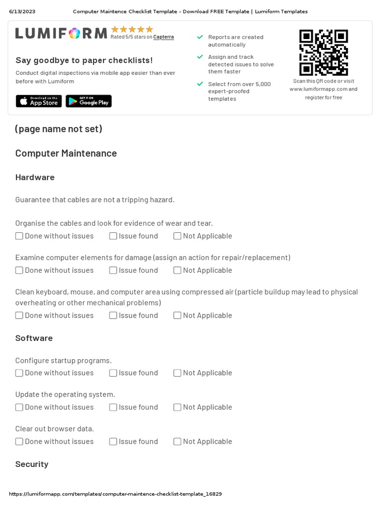 Computer Maintence Checklist Template | PDF | Antivirus Software | Software