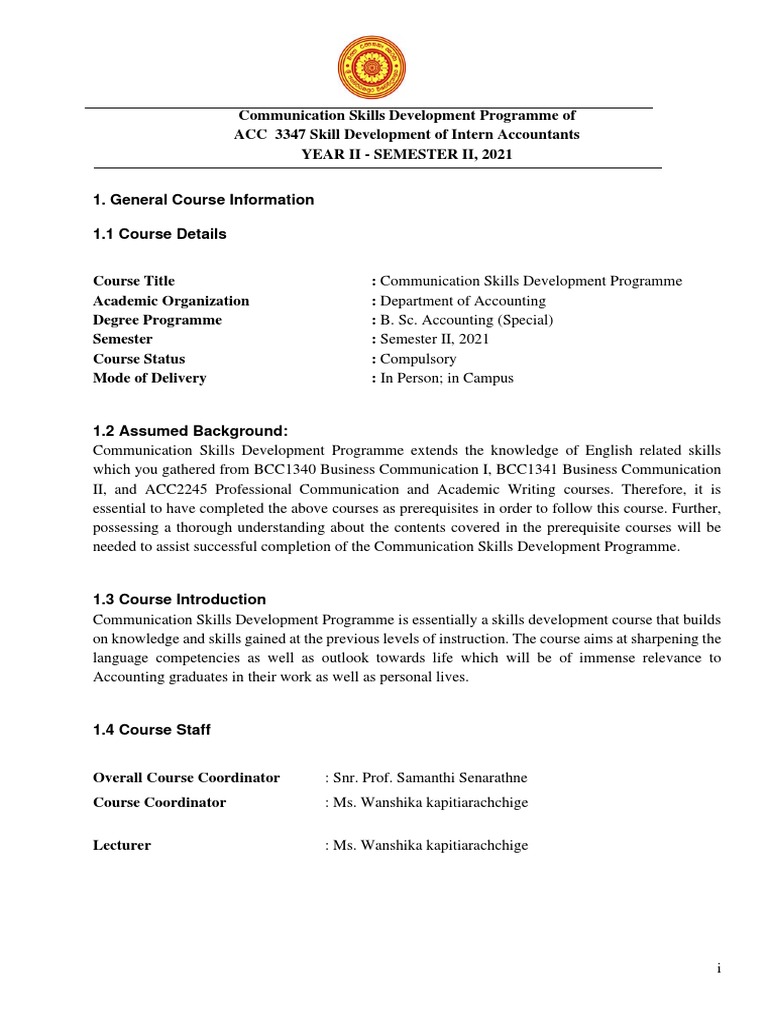 Course Specification | PDF | Lecture | Communication