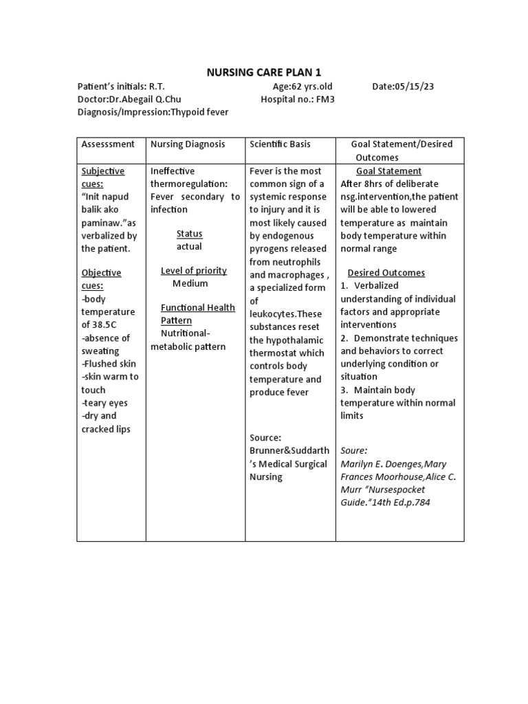 Nursing Care Plan 1: Soure: Marilyn E. Doenges, Mary Frances Moorhouse ...