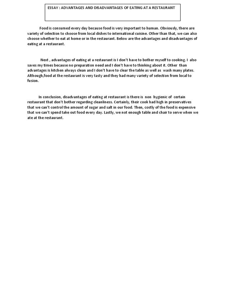 Advantages and Disadvantages of Eating at The Restaurant | PDF