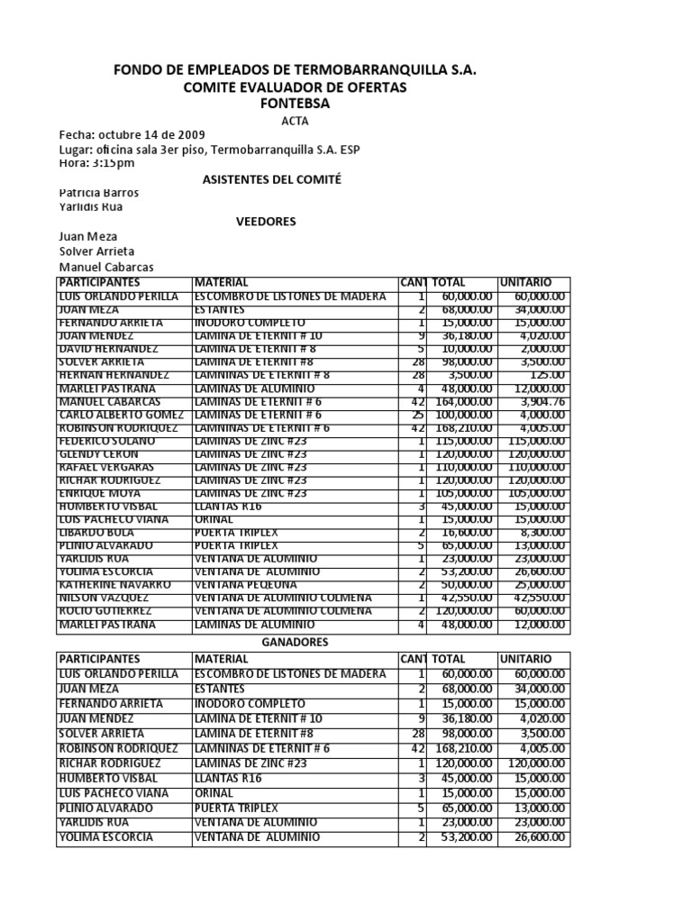 Acta de Subasta | PDF