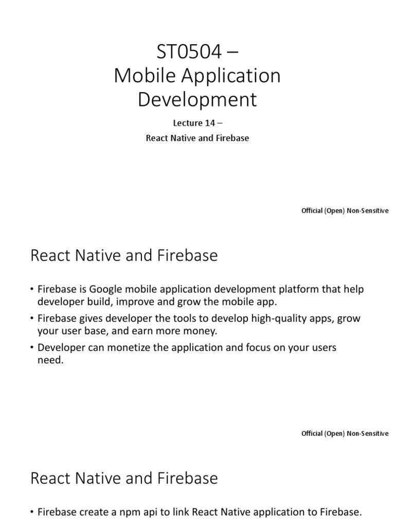 Lesson 14 - React Native and Firebase | PDF Lesson 14 - React Native and Firebase | PDF
