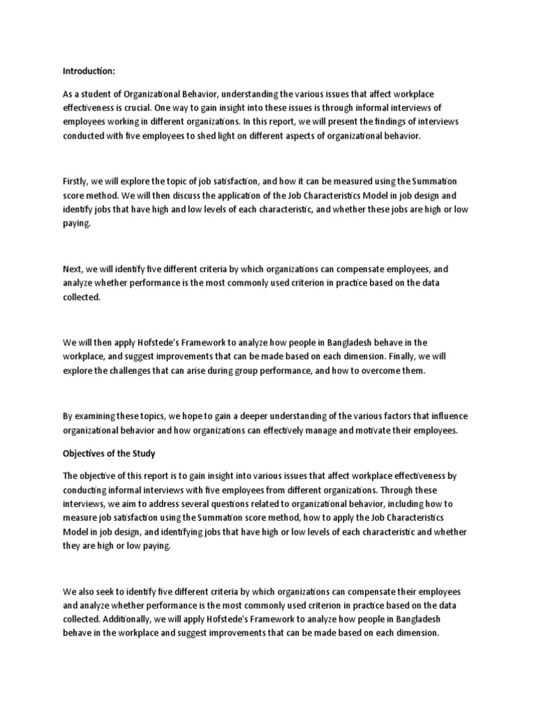 Organization Behaviour Group Assignment | PDF | Job Satisfaction | Employment