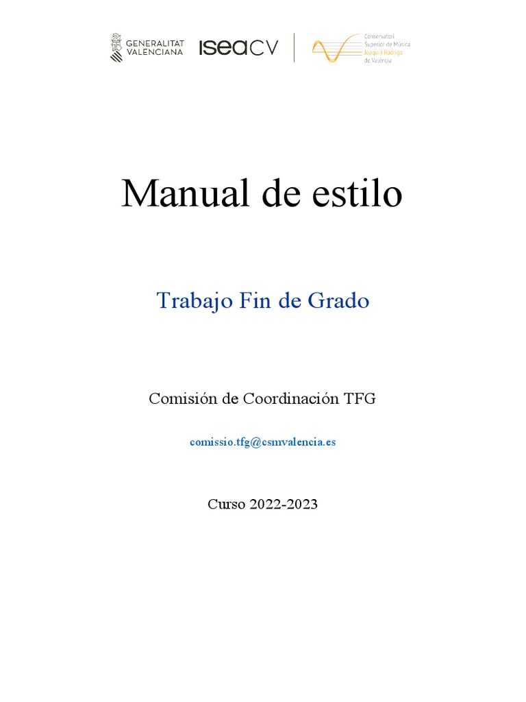 Manual de Estilo TFG CSMV 2022-2023 | PDF | Citación | Bibliografía