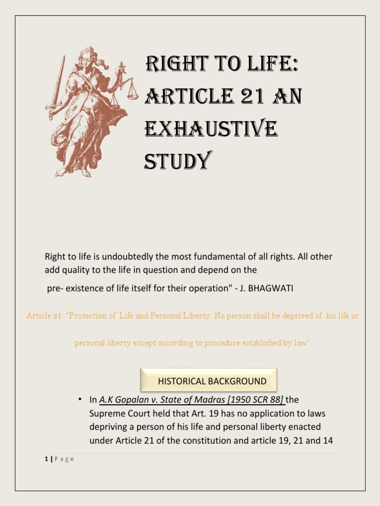 Right To Life: Article 21 An Exhaustive Study (Nameera Meraj) | PDF ...