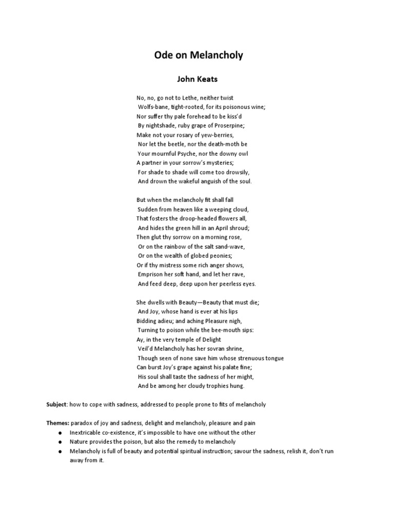 Ode On Melancholy, John Keats | PDF | Poetry