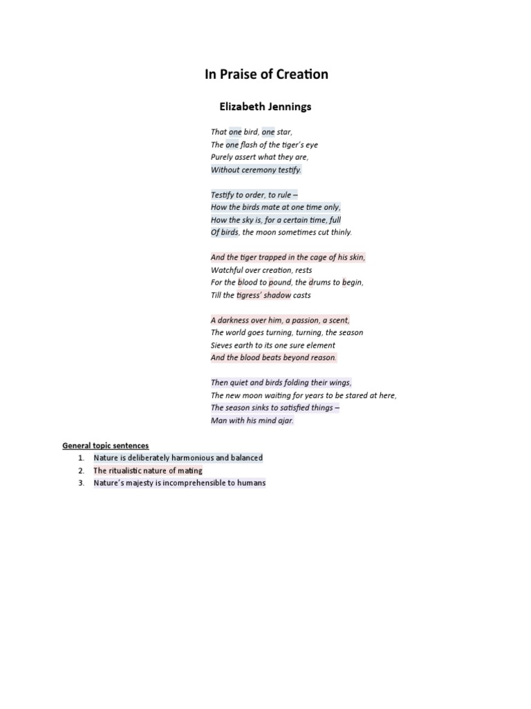 In Praise of Creation, Elizabeth Jennings | PDF