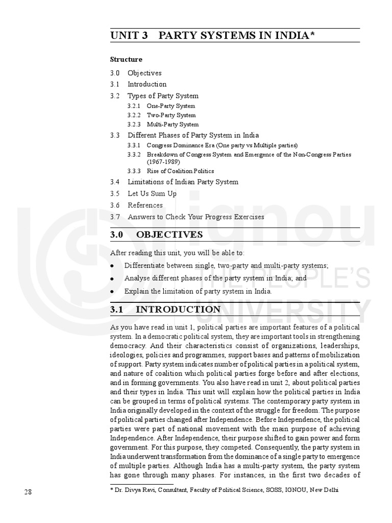 Political Parties and Party System UNIT | PDF | Political Parties ...