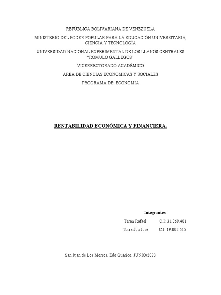Rentabilidad Económica y Financiera | PDF | Rentabilidad sobre recursos propios | Economias